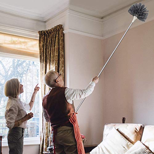 Abealv Telescoping Microfiber Duster Extendable Cobweb Duster, High Ceiling Stainless Steel Long Dusters,Scratch-Resistant Bendable Duster, 100 inches Extension Pole Cleaning Tools (Dark Gray)
