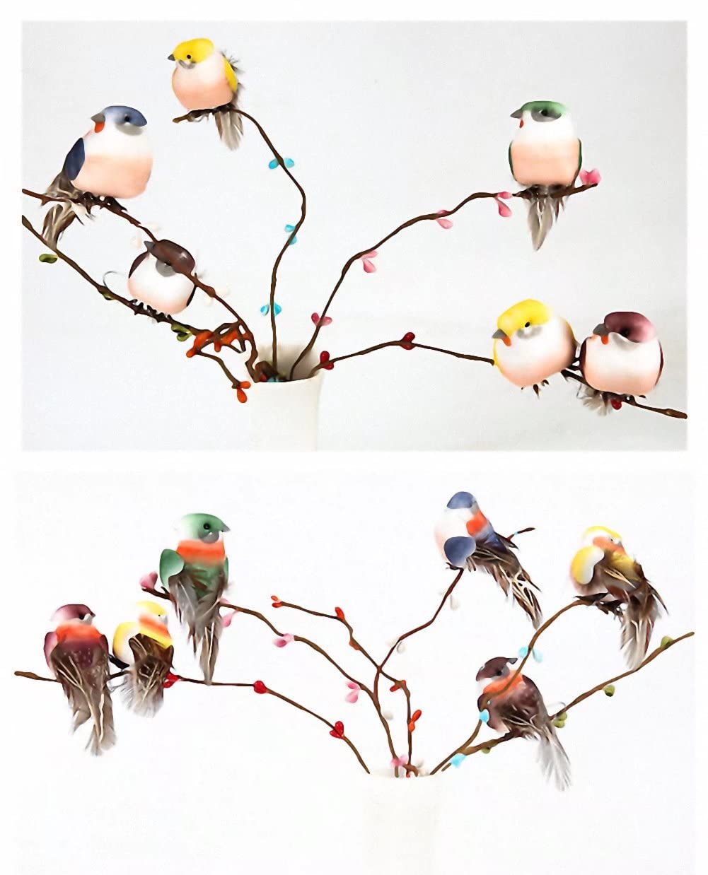 12Pcs Artificial Feather Birds Simulation Foam Birds with Claw Birds Ornaments DIY Craft for Home Garden Wedding Decoration Party Supplies