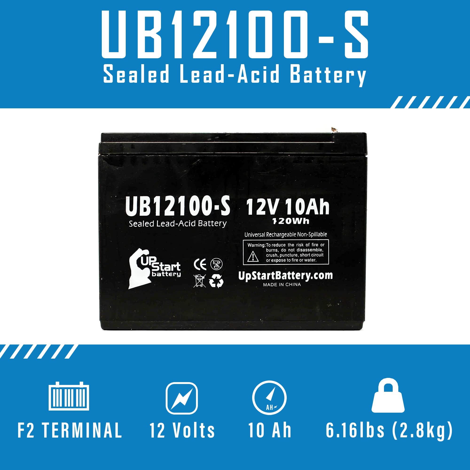 3 Pack Replacement for Neuton Mowers CE6 Battery - Replacement UB12100-S Universal Sealed Lead Acid Battery (12V, 10Ah, 10000mAh, F2 Terminal, AGM, SLA)
