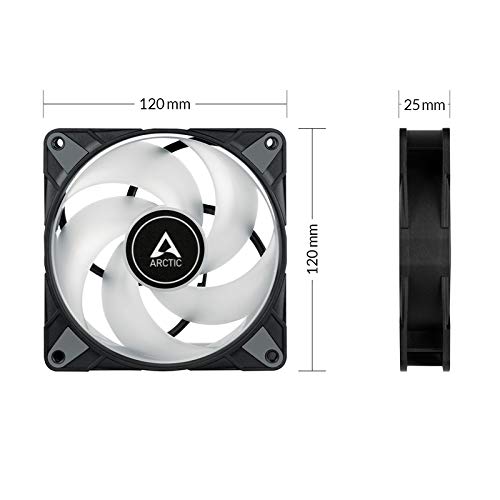 ARCTIC P12 PWM PST RGB - PC Fan, 120mm PWM Case Fan Optimized for Static Pressure, Semi-Passive: 200β2000 RPM (0 RPM <5%), 12V 4 pin RGB LED, Single Fan - Black