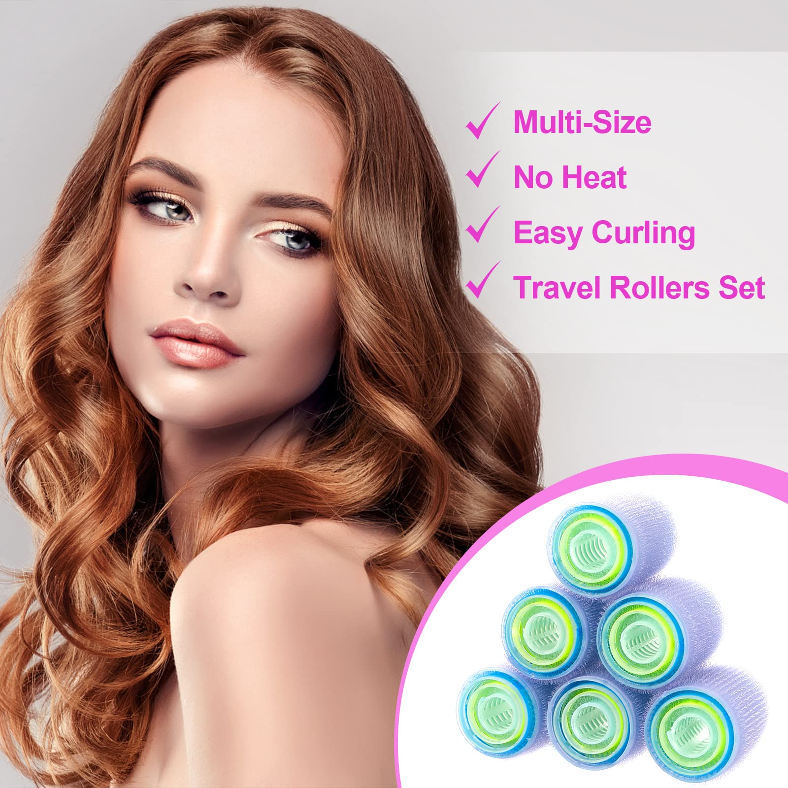 34 Hair Curlers Rollers Set, 4 Size No Heat Hair Roller for Short Medium Long Hair, Include 10 Hair Clips for Women DIY Curly Hairdressing (20/28/36/44mm) Blue