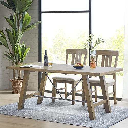 INK+IVY Sonoma Solid Wood Dining Table, Rectangular with Rustic Metal Truss Accent,Trestle Legs, Easy Assembly, Industrial Country, for Kitchen, Entryway, Family, or Bedroom, Reclaimed Grey