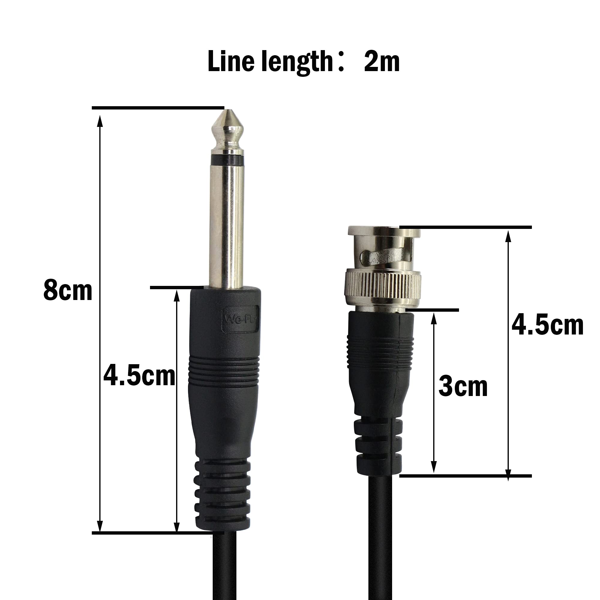 PNGKNYOCN BNC Male to 6.35mm 1/4 Inch Male Audio Cable,TS Mono Plug to BNC Plug Bidirection Connector Cable for CCTV DVR Camera Antenna Radio Etc.(2M)