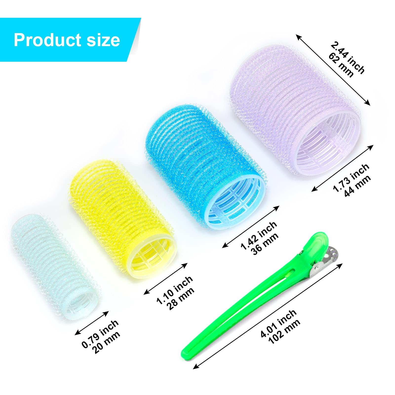 35 Self-Grip Hair Rollers for Curly Hairstyling - No Heat Blue Curlers with Clips for Long, Medium, Short Hair, Multi-sized DIY Styling Tool Set for Women, Men, and Kids