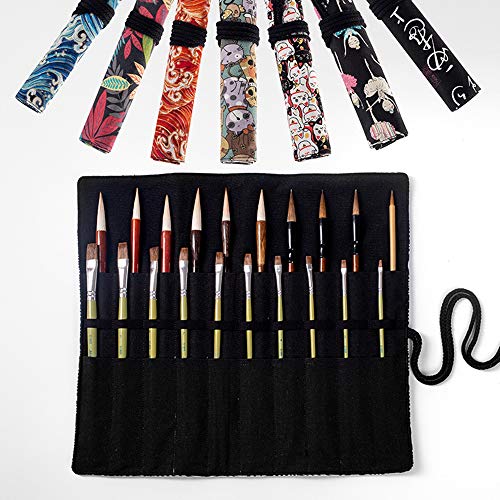 20 Slots Artist Paint Brush Roll Up Bag Holder Canvas Pouch Makeup Case Organizer Rollup Protection(Without Brushes) (Golden spray)