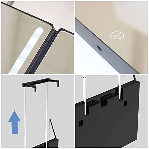 SZHSTC 3 Way Mirror for Hair Cutting with Lights, 360 Trifold Mirror for Self Haircuts for Men Barber Use Hair Cutting Tools to See Back of Head with Adjustable Portable Hooks