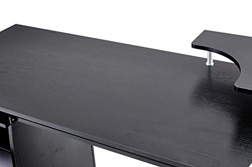 LXBB Home Office Computer Desk with Drawers and Pull-Out Keyboard Tray,Multi-Functions Desk with Pedestal,Study Writing Desk,Computer Workstation,Black