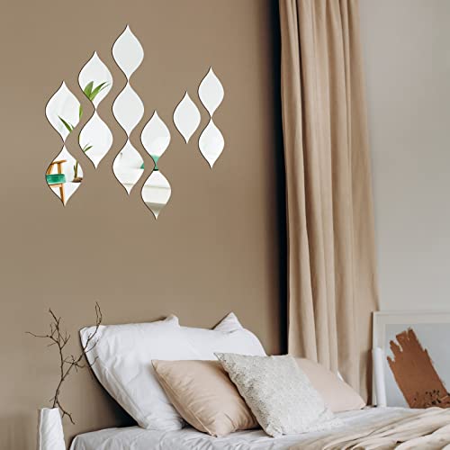 15 Pack Removable Acrylic Mirror Wall Stickers Teardrop Mirror Acrylic Wall Sticker 3D DIY Wall Decals Art for Living Room Bathroom Home Office Classroom, 11.8 x 6.6 Inch (Silver)