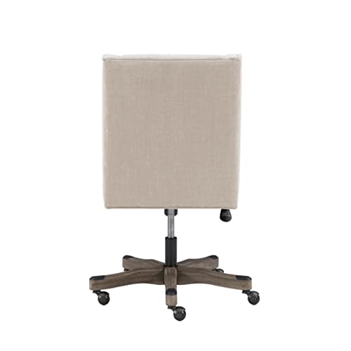 Linon Natural Linen Upholstered Swivel Wooden Base Clayton Office Chair
