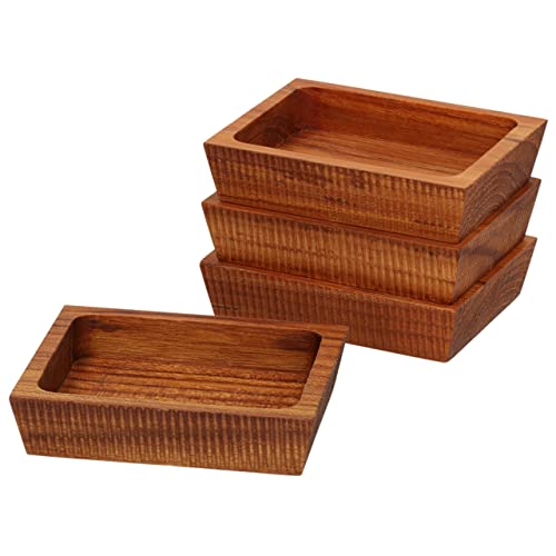 MAKOLO Wooden Soy Sauce Dish Small Dipping Bowls Kitchen Prep Wood Cup for Dip, Condiment, Seasoning, Nuts, Candy, Appetizers, Decoration, Set of 4