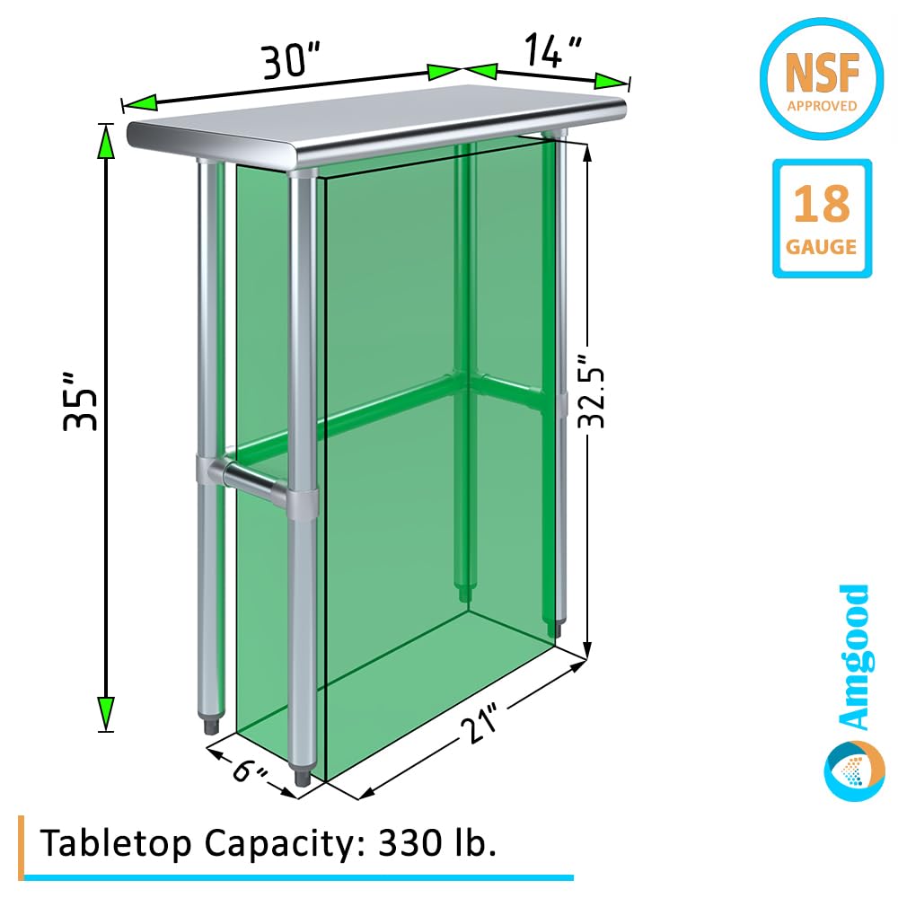14 in. x 30 in. Open Base Stainless Steel Work Table | Residential & Commercial | Food Prep | Heavy Duty Utility Work Station | NSF