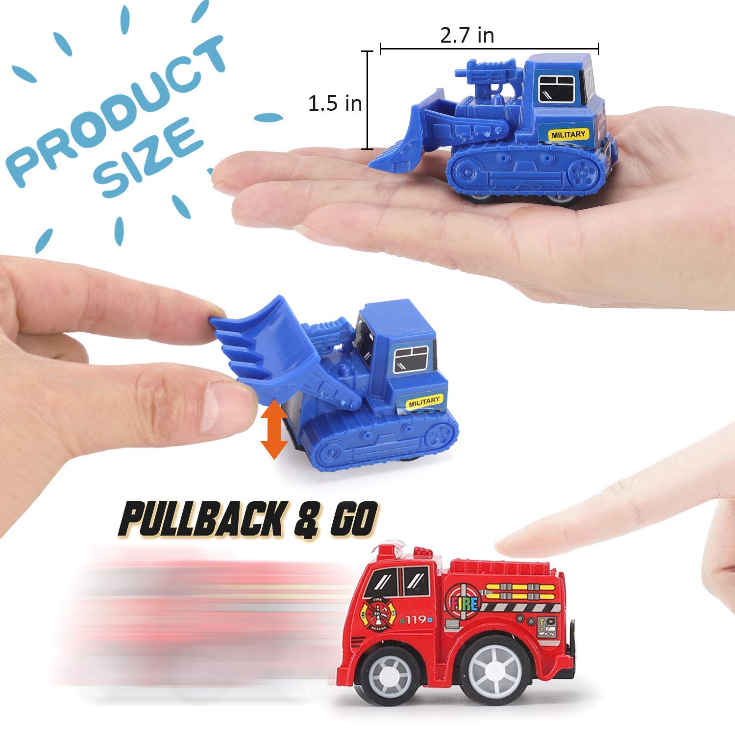 36 PCS Mini Pullback Vehicles Toy Pocket Cars Mega Set for Kids - Pull Back Plastic Miniature Construction Truck, Military Vehicle, Race Car, Fighter Jets Gift Assortment