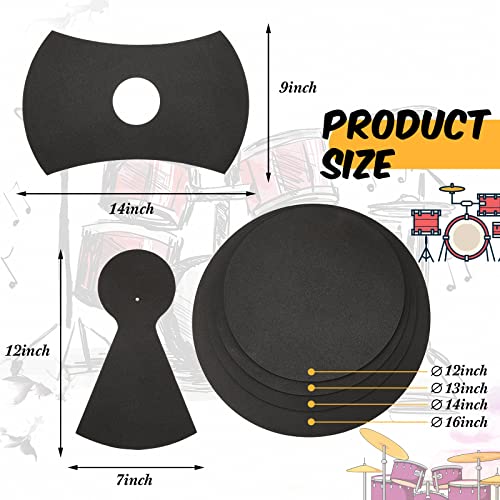 10 Pcs Rubber Drum Mute Pads with Cymbal Hi Hats Set Drum Silencer Pads Drum Dampener Percussion Musical Instruments Accessory for Indoor Outdoor Practice