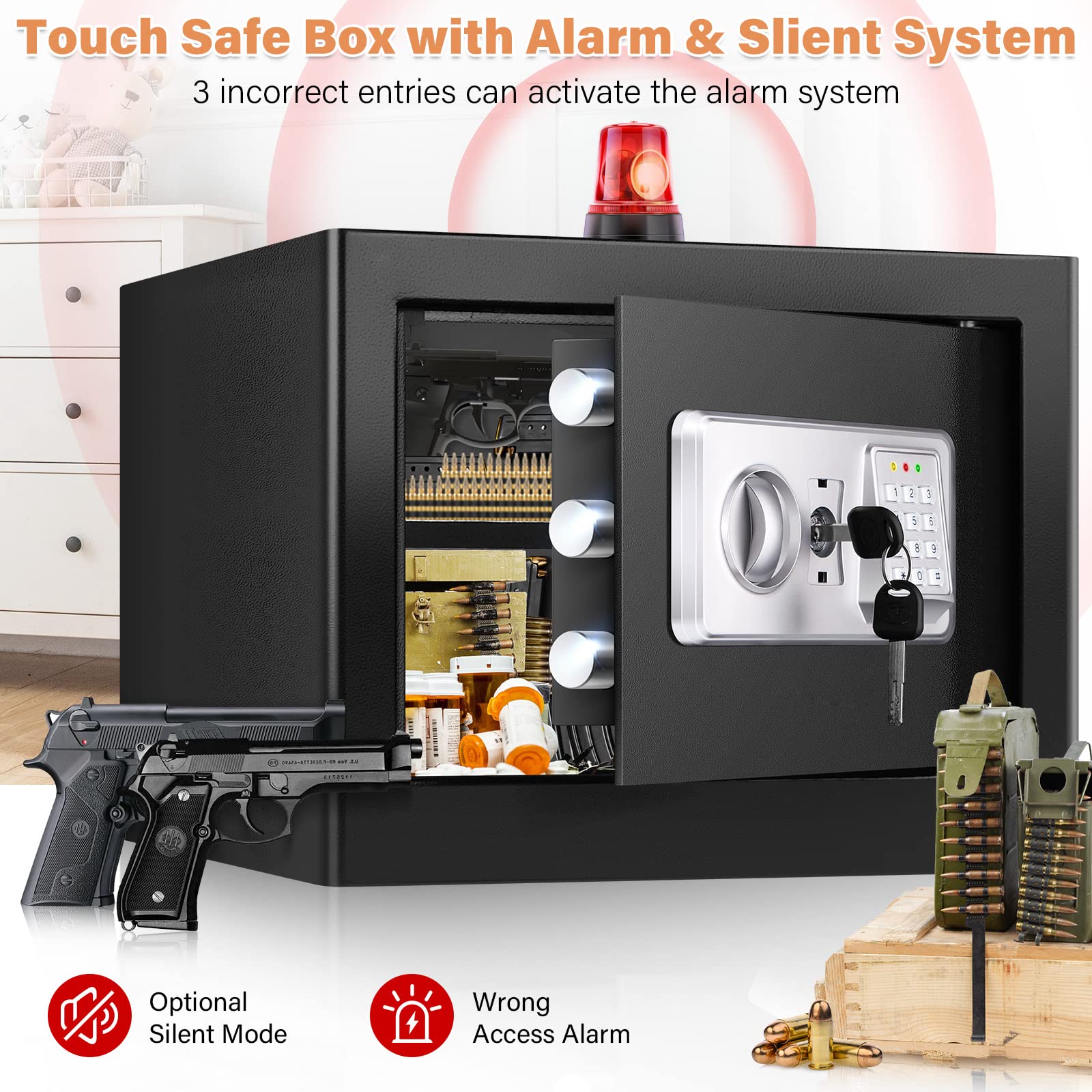 1.8 Cubic Fireproof Safe for Home Use, Digital Home Safe Fireproof Waterproof with Fireproof Document Bag & Removable Shelf, Fire Safe Box Fireproof Waterproof for Money Firearm Medicine A4 Document