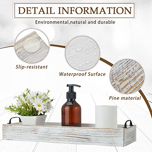2 Pack Rustic Wooden Serving Trays Rustic Wooden Long Serving Trays with Handle Rectangular Ottoman Tray for Home Room Coffee Table Farmhouse Serving Decoration (Whitewashed)