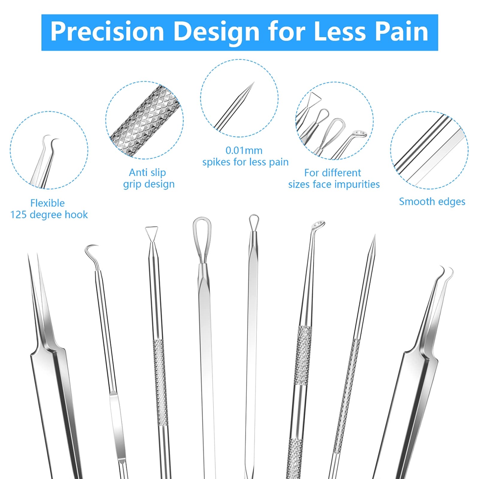 12pcs Blackhead Remover Tools Sets,Double-Head Blackhead Remover Tools,Comedone Pimple Extractor Tool Acne Kit for Blackhead,Professional Stainless Blackhead Extractor Removal Tool with a Leather Bag