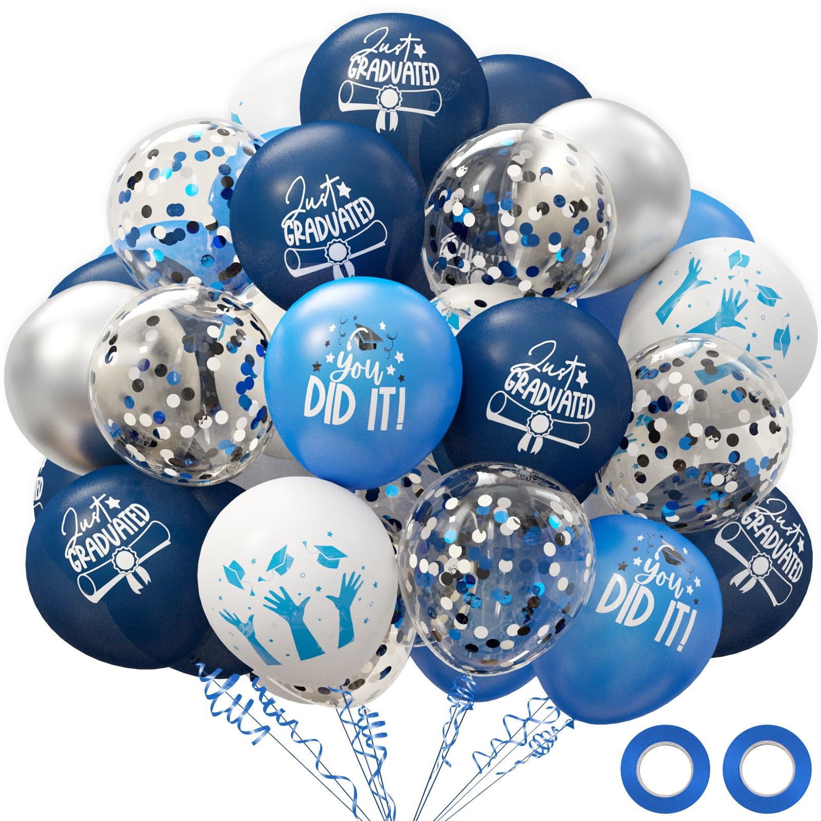 2024 graduation party decorations, 70pcs graduation balloons blue and white graduation decorations for college high school class of 2024 congrats grad party decor