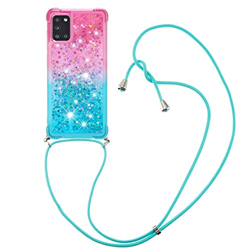 Redmi Note 9S Case,Redmi Note 9 Pro/Note 9 Pro Max Case,Gift_Source Bling Glitter Liquid Soft Cover Shockproof Case with Lanyard for Xiaomi Redmi Note 9S/Note 9 Pro/Note 9 Pro Max 6.67"[Pink/Sky Blue]