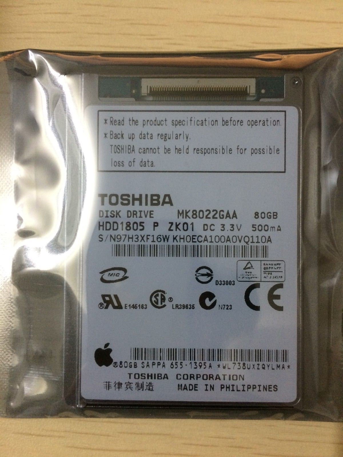 1.8" MK8022GAA HDD1805 5MM ZIF Hard Disk Drive 80GB For iPod Classic 6th gen