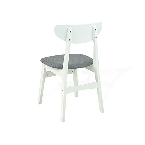 SK New Interiors Dining Room Set of 4 Yumiko Chairs and Round Dining Table Kitchen Modern Solid Wood w/Padded Seat, White Color with Light Gray Cushion