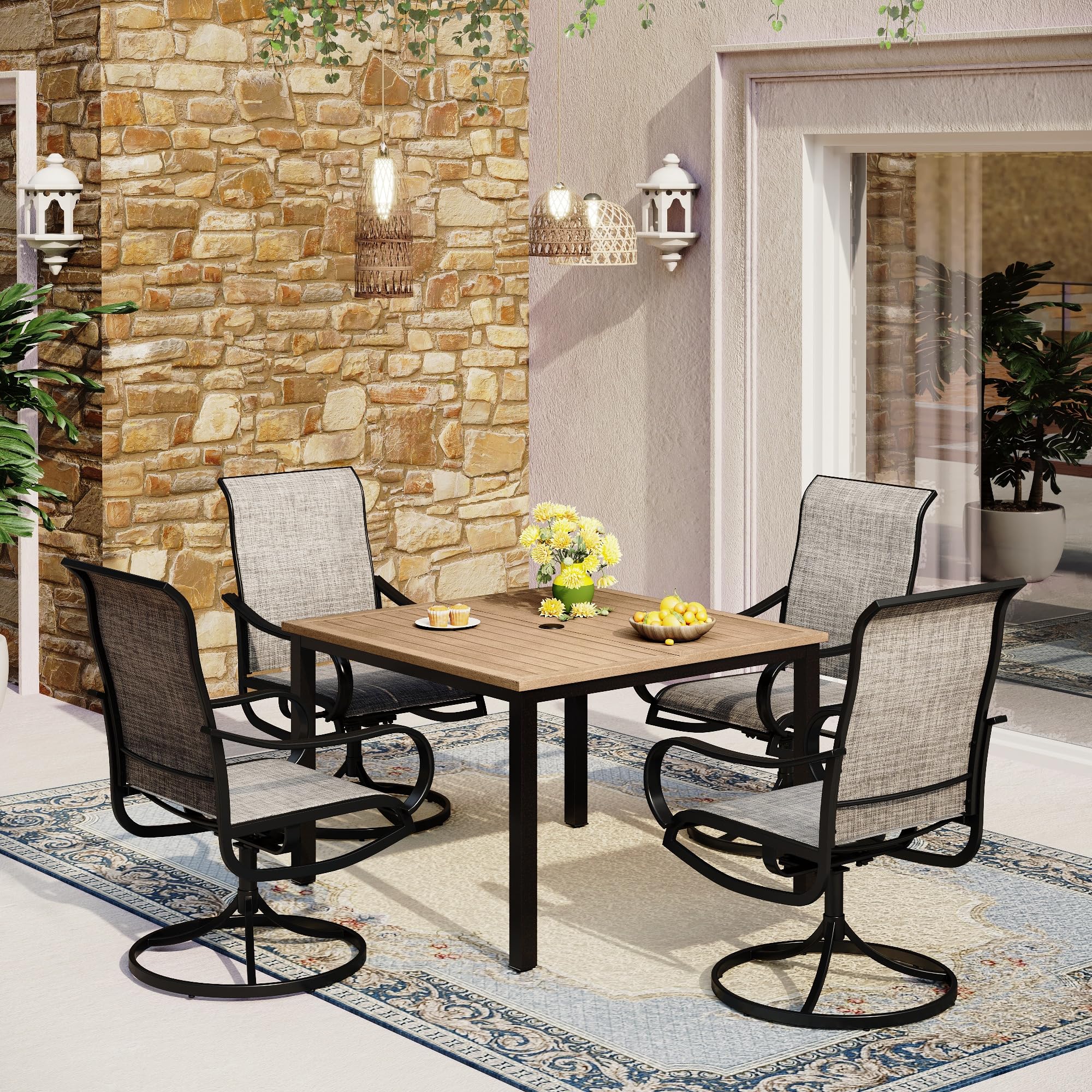 MFSTUDIO 4 Pieces Patio Sling Dining Swivel Chairs with Steel Metal Frame, Weather Resistant Outdoor Furniture Bistro Backyard Deck Chairs