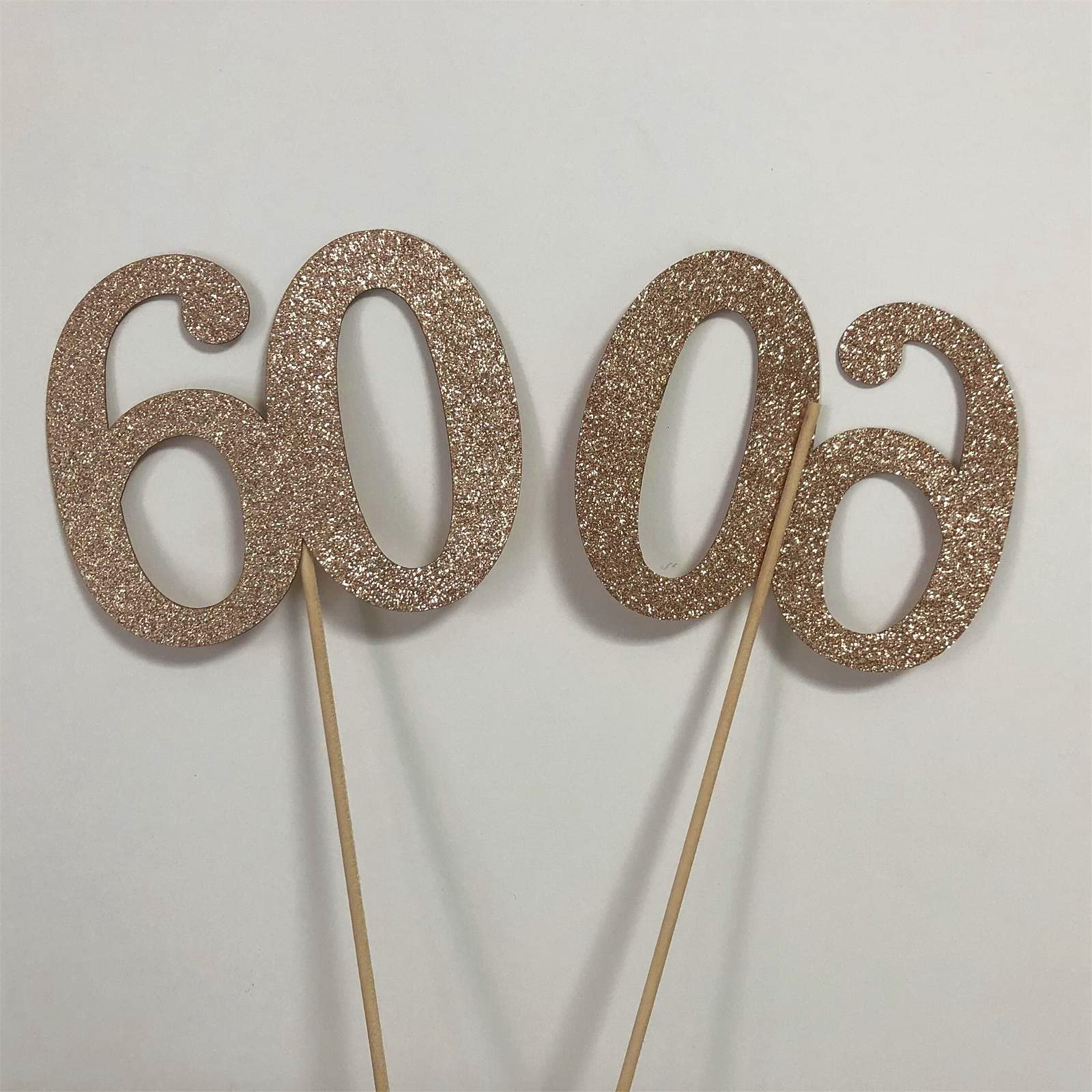 10-Pack Double Sided Glitter 60th Birthday Centerpiece Anniversary Centerpiece Sticks, Number 60 Table Topper Cake Topper for 60th Birthday Anniversary Table Party Decorations (Double Sided rose gold)