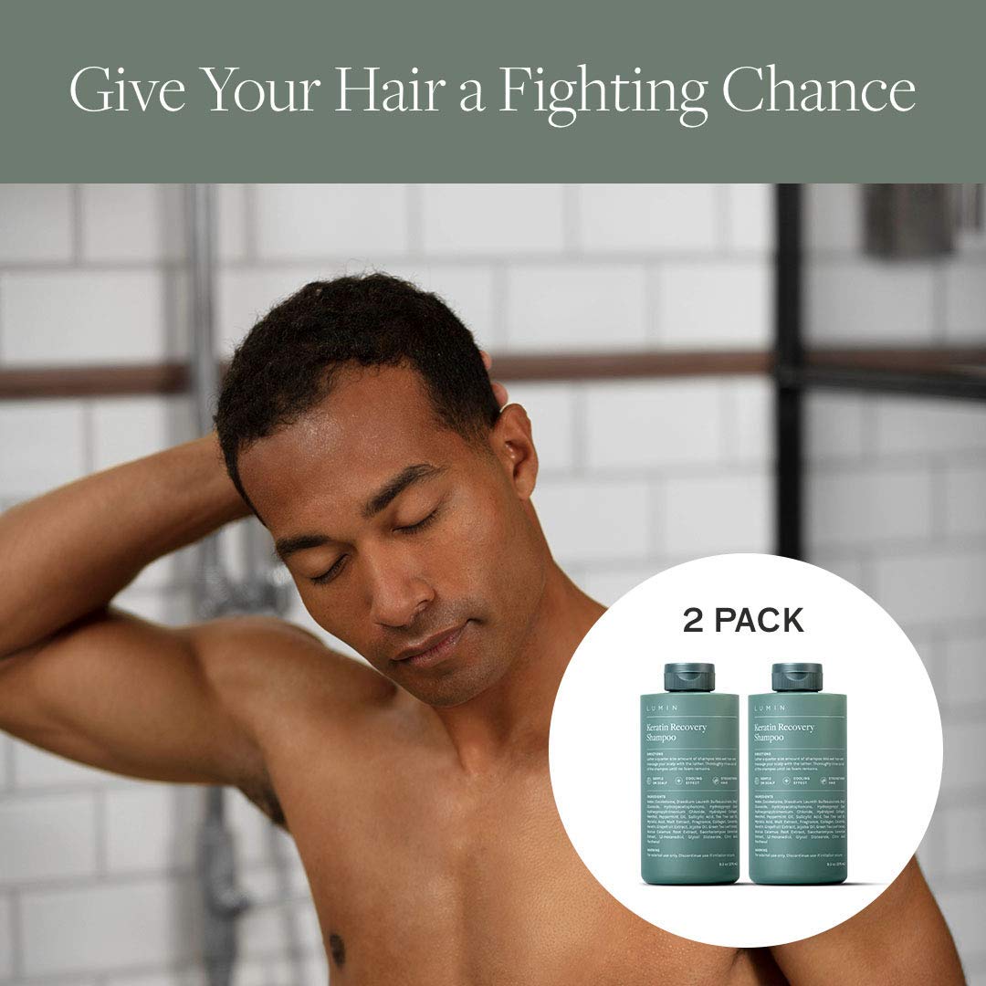 LUMIN - Men’s Keratin Recovery Shampoo (2-Pack): Rehydrate Dry, Damaged Hair and Boost Hair Growth - Formulated with Tea Tree Leaf Oil for a Gentle, Cooling Cleanse.