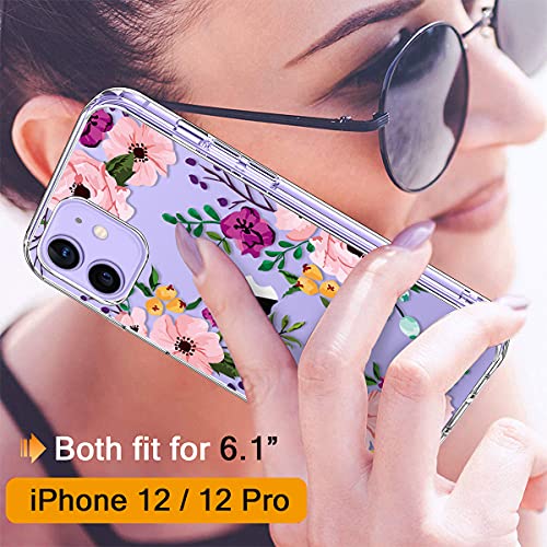 GiiKa for iPhone 12 Case, iPhone 12 Pro Case with Screen Protector, Clear Full Body Protective Floral Girls Women Shockproof Hard Case with TPU Bumper Cover Phone Case for iPhone 12, Small Flowers