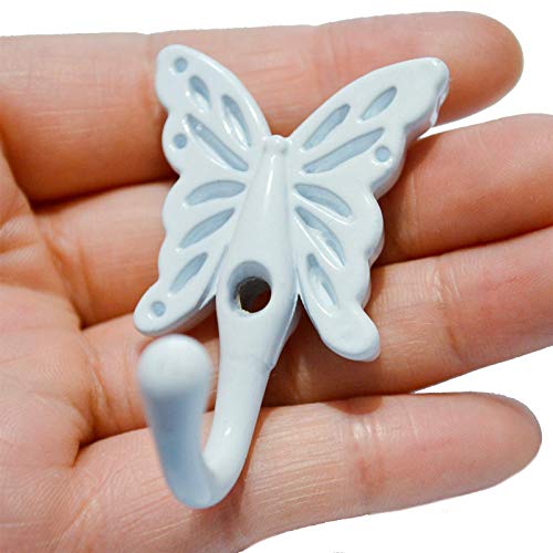 4 Pcs Wall Mounted Hanger White Hooks Antique Hangers Butterfly Patterned for Hanging Clothes Hook Up Towel Coat Hat Scarf Jacket Bag (Height:2-1/4", Length:1-3/8")