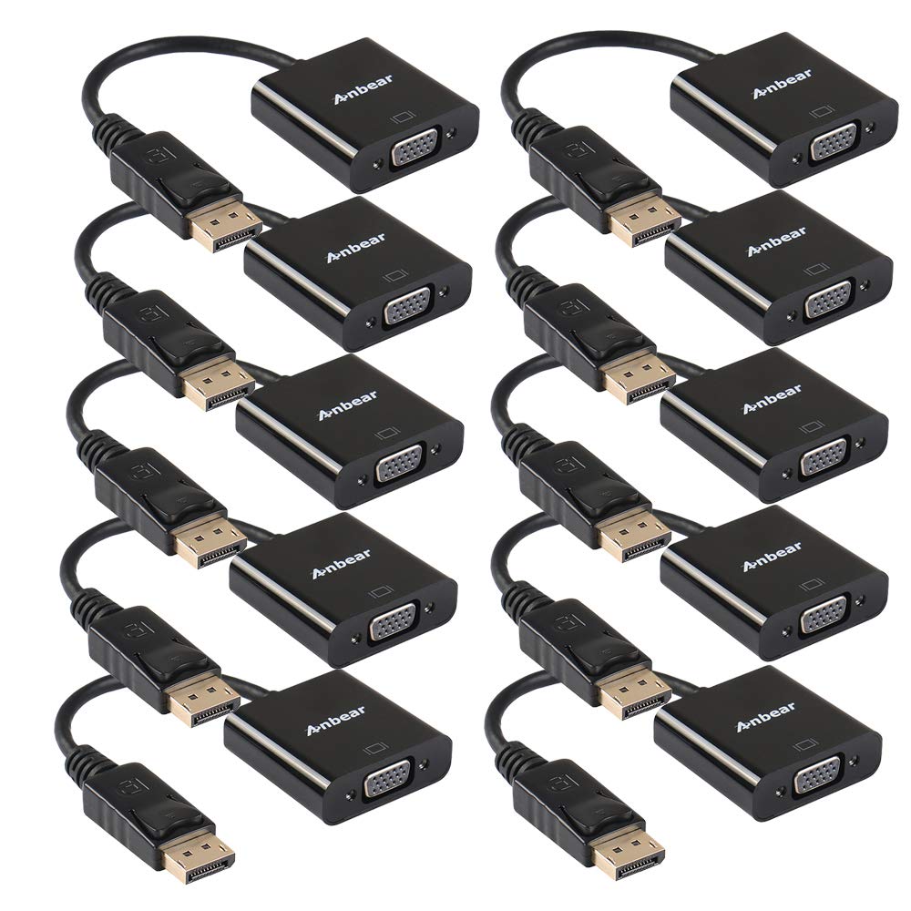 Anbear DisplayPort to VGA Adapter, Display Port to VGA Converter Gold Plated (Male to Female) for DisplayPort Enabled Desktops and Laptops to VGA Converter Connect Displays… (10Pack, DP)