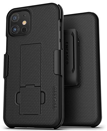 Encased DuraClip Series Designed for iPhone 12 Belt Clip Case - Slim Fit Cover with Holster (Black)