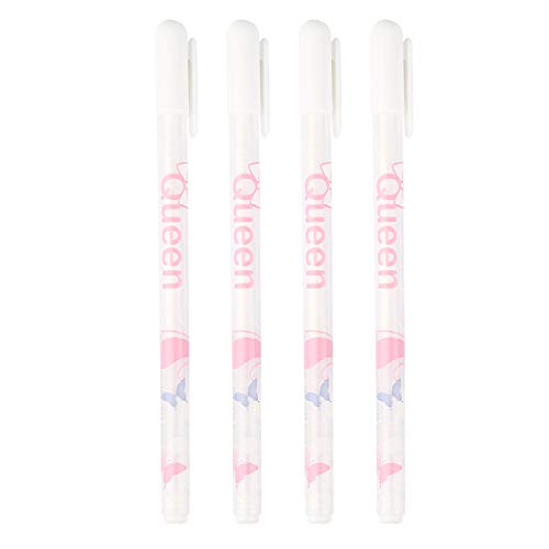 4Pcs/Set Gel Pen 0.8mm White Ink Gel Pens Fine Rollerball Tip Markers with Lid for Adult Coloring Painting or Gift Card Photo Album Writing Supplies (Red or Blue)