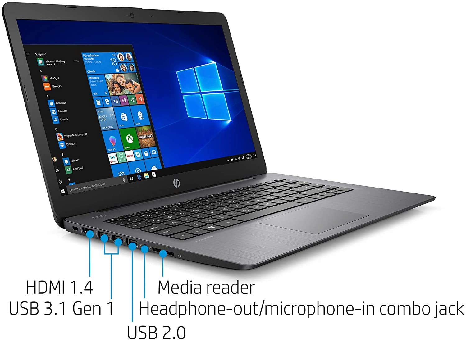 2021 Newest HP 14 inch HD Laptop Computer, Intel Celeron N4000 up to 2.6 GHz, 4GB DDR4, 64GB eMMC Storage, WiFi, Webcam, HDMI, Bluetooth, 1 Year Microsoft 365,Windows 10 S, Black + Hubxcel Cables