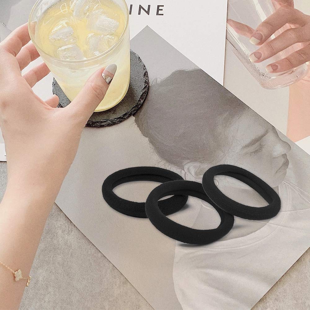 50Pcs Black Hair Ties, IKOCO Seamless Ponytail Holder Hair Bands No Damage for Women Girls, Fabric