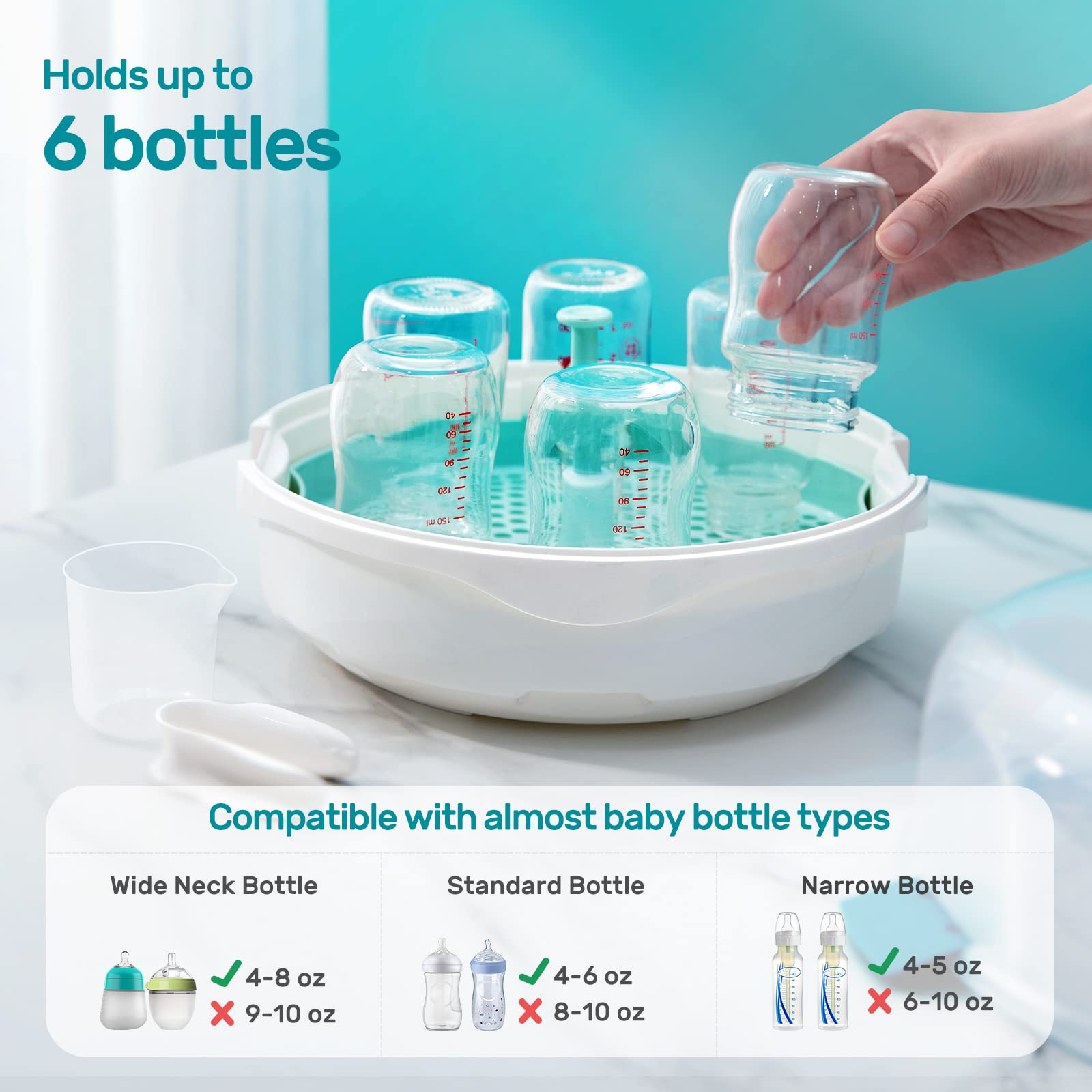 Nuliie Microwave Steam Box, Working 6 Bottles in 2 mins, Bottle Microwave Steam Box for Babies with a Clamp, Green