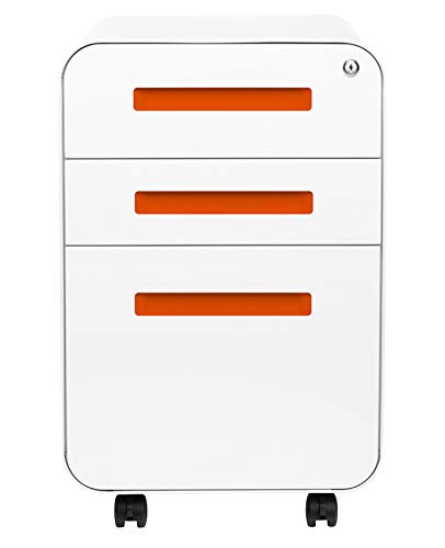 Laura Davidson Furniture Stockpile 3-Drawer Mobile File Cabinet, Commercial-Grade, Pre-Assembled (White/Orange)