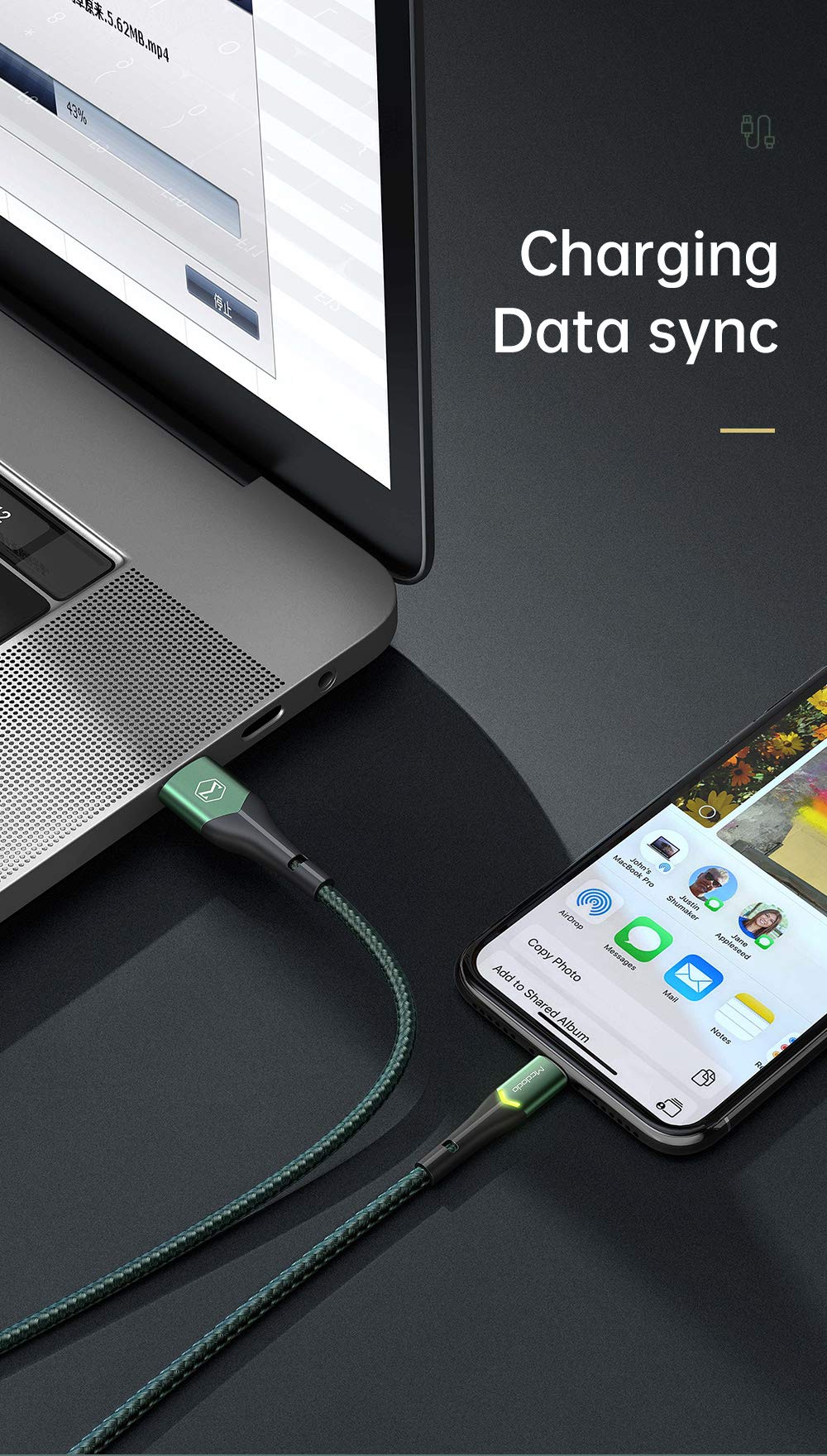 Anti Bending Cable, Mcdodo 2 LED Switching Cord Nylon Braided Sync Charge USB Data 6FT/1.8M Cable Compatible New Phone List Below (6FT/1.8M, Black)
