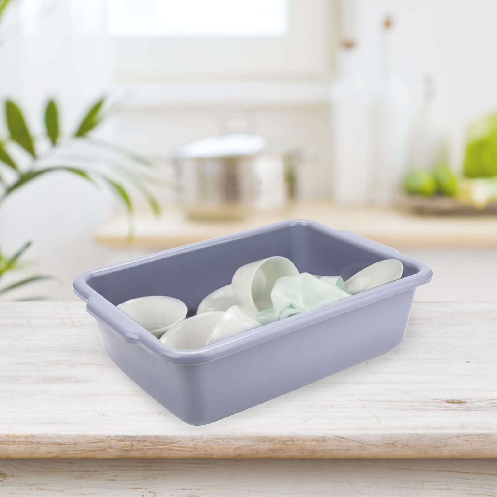 Bekith 3 Pack Plastic Dish Tubs, 13L Commercial Bus Box Wash Tub Basin Tote Box, Grey