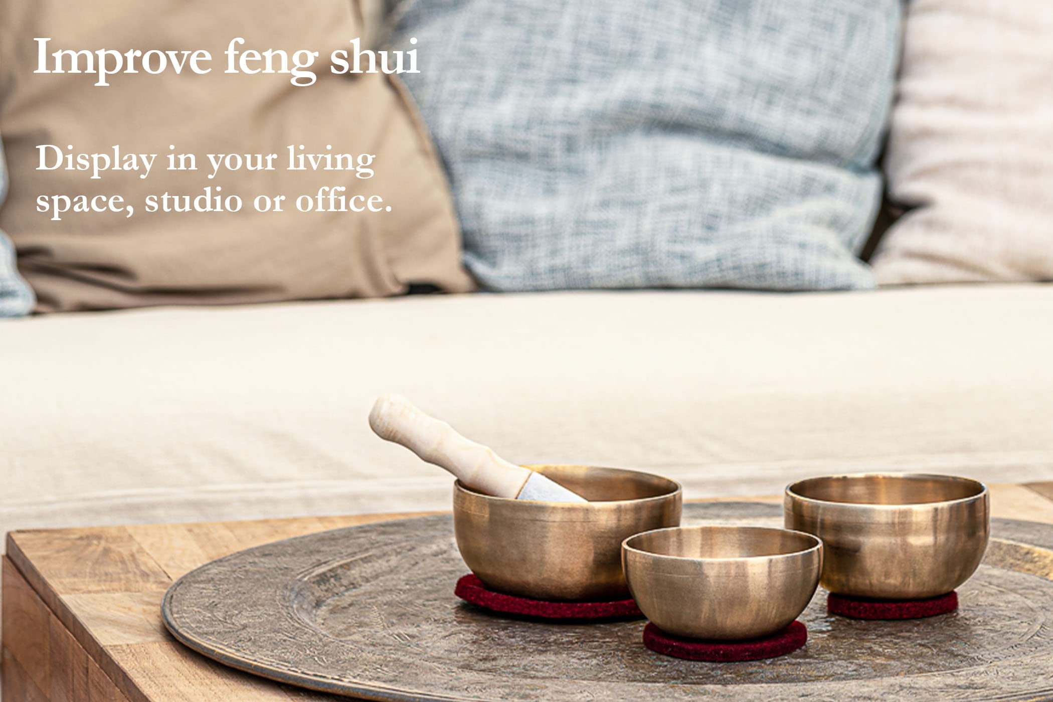 3 Piece Bronze Singing Bowl Set with Mallet, Felt Rings and Covers, Universal Series — MADE IN INDIA — For Meditation, Yoga and Sound Healing Therapy, 2-YEAR WARRANTY