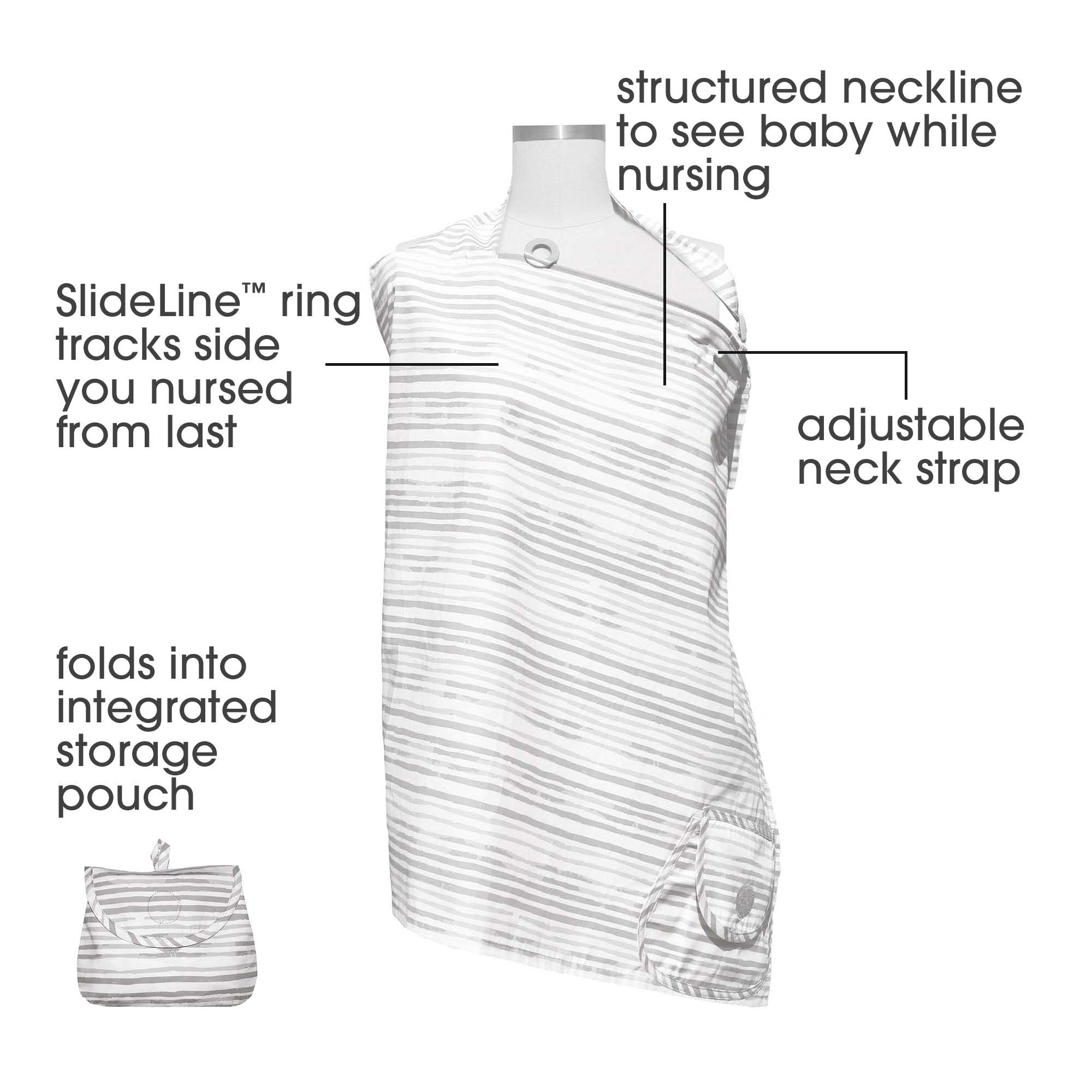 Boppy Nursing Cover for Breastfeeding, Gray Watercolor Stripes, Apron Style with Storage Pocket, Rigid Neckline to See Baby While Feeding, and Breastfeeding or Pumping