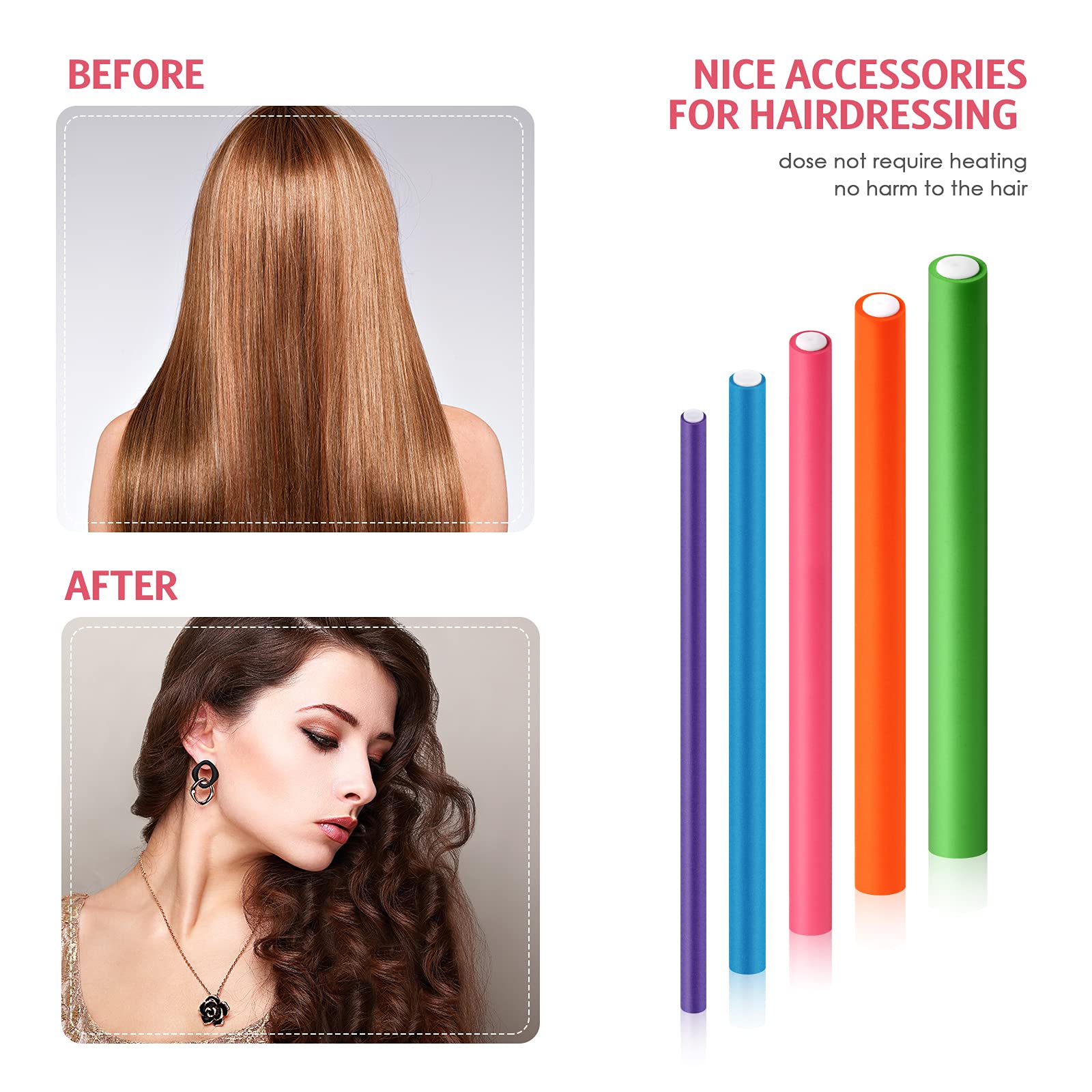 Tigeen Flexible Soft Twist Foam Hair Rollers - 96 Pieces, 9.45 Inch, No Heat, with 2 Rat Tail Combs for Women (Multi Size, Multi Color)