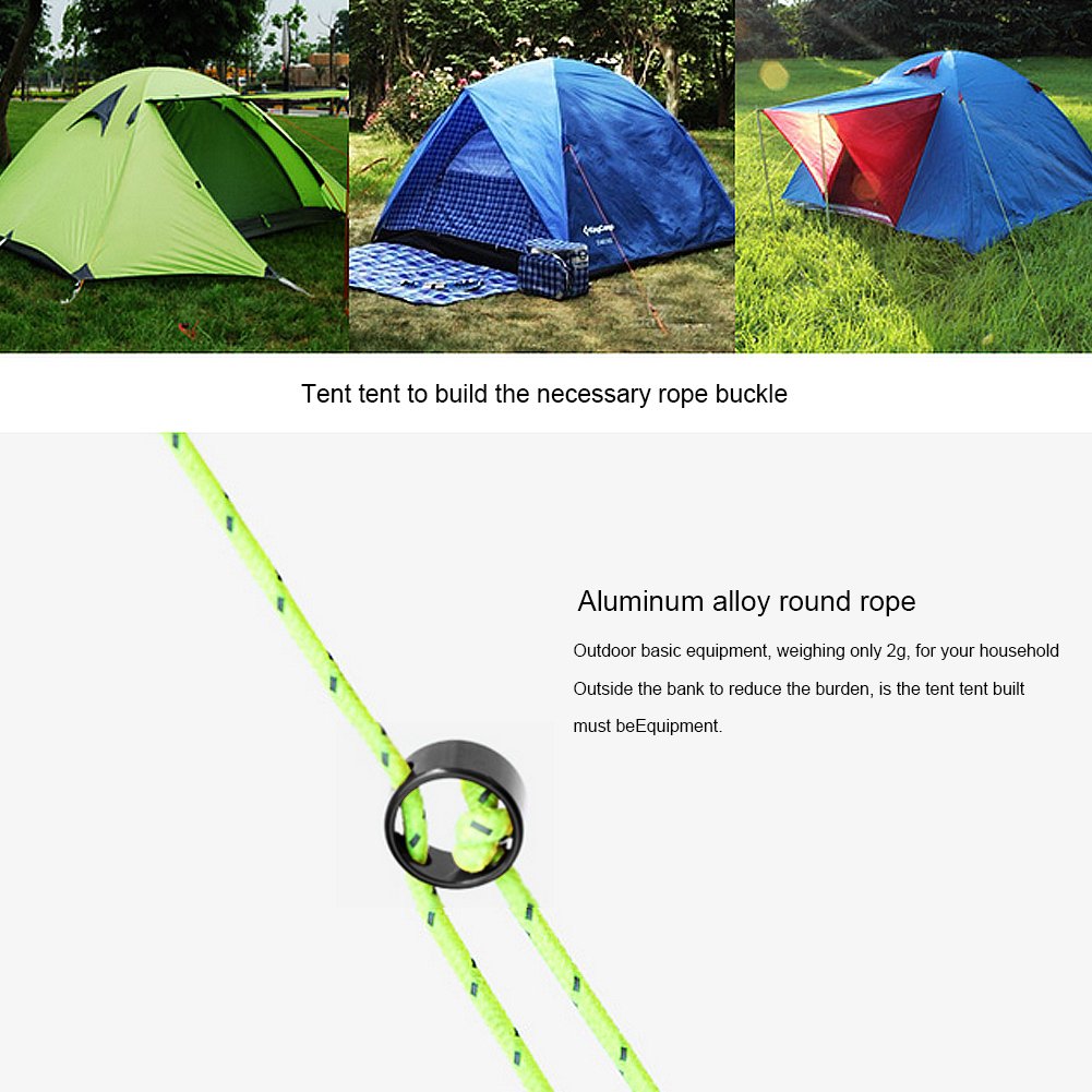 10Pcs Tent Wind Buckle, Anti-Slip Circular Tent Rope Adjuster Stopper for Tent Hiking Camping Backpacking (Black)