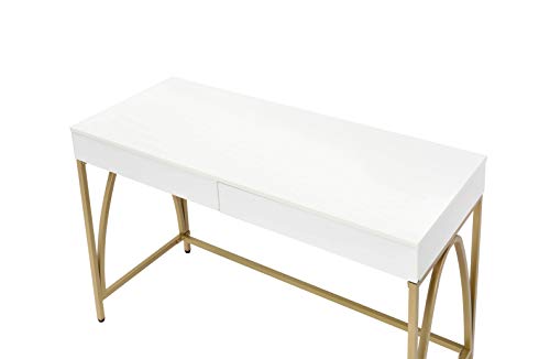 Acme Furniture Lightmane Desk, White High Gloss & Gold