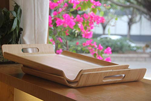 MXHAPPY Wood Serving Trays with Handles Bamboo Butler Trays Food Coffee Tea Breakfast Tray Rectangle Large, 18.1 X 14 Inch, 2 PCS