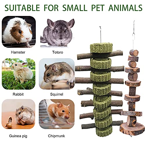 Fansisco Rabbit Chew Toys, Natural Apple Wood and Drying Grass Cake and Activity Balls for Rabbits, Chinchillas, Guinea Pigs, Hamsters Chewing Playing Improve Dental Health (style1)