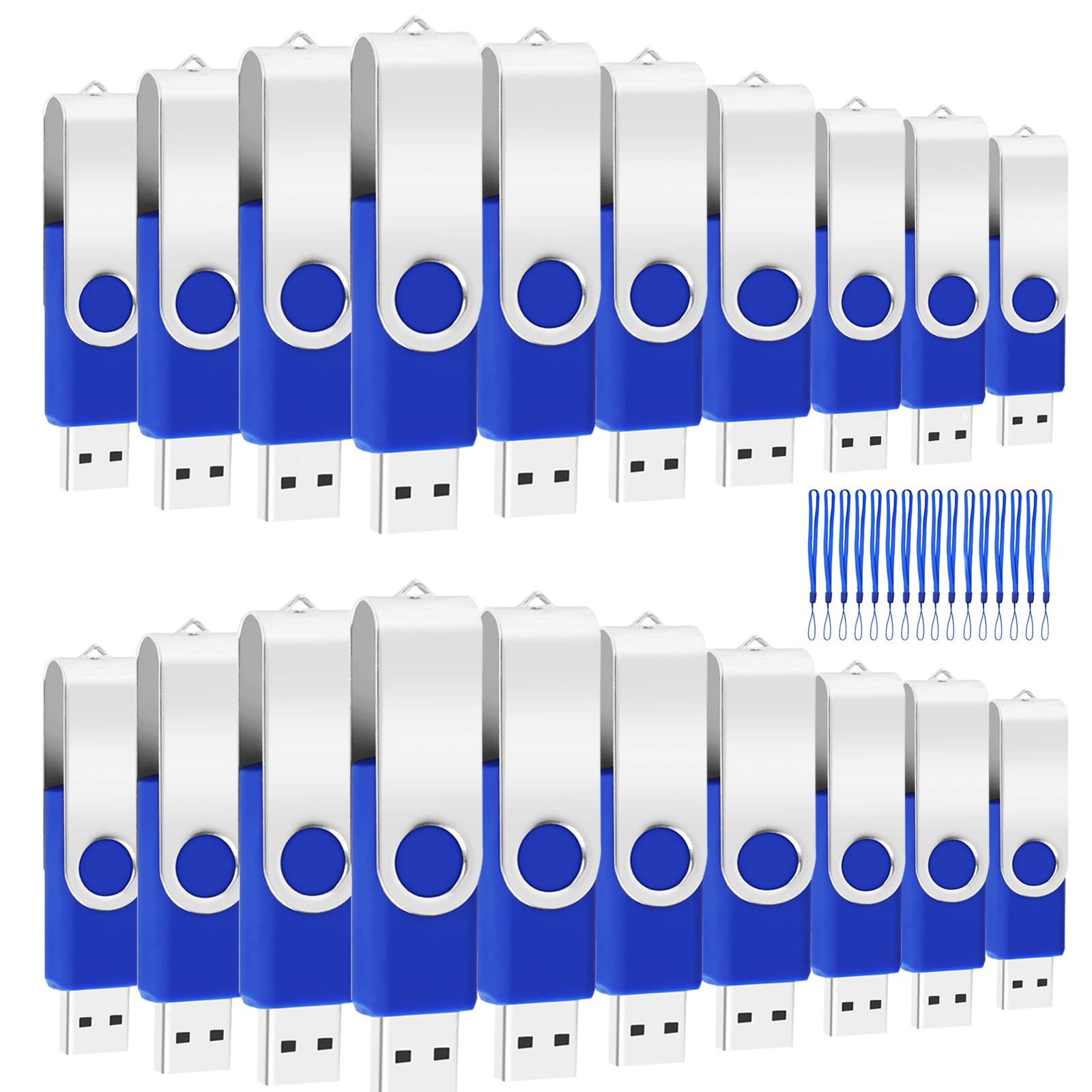 20PCS 4GB Bulk Flash Drives EASTBULL USB 2.0 Metal 4GB Flash Drive Bulk Thumb Drive Pack Swivel USB Drives Pack (Blue 20Pack)