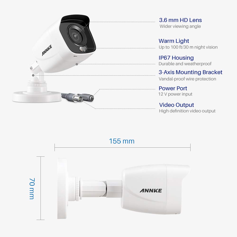 ANNKE TVI Surveillance Camera with Full Color Night Vision, 1080P HD Analog Security Video Camera with Smart Array LED, 3.6MM Lens, IP67 Weatherproof for Indoor and Outdoor Use