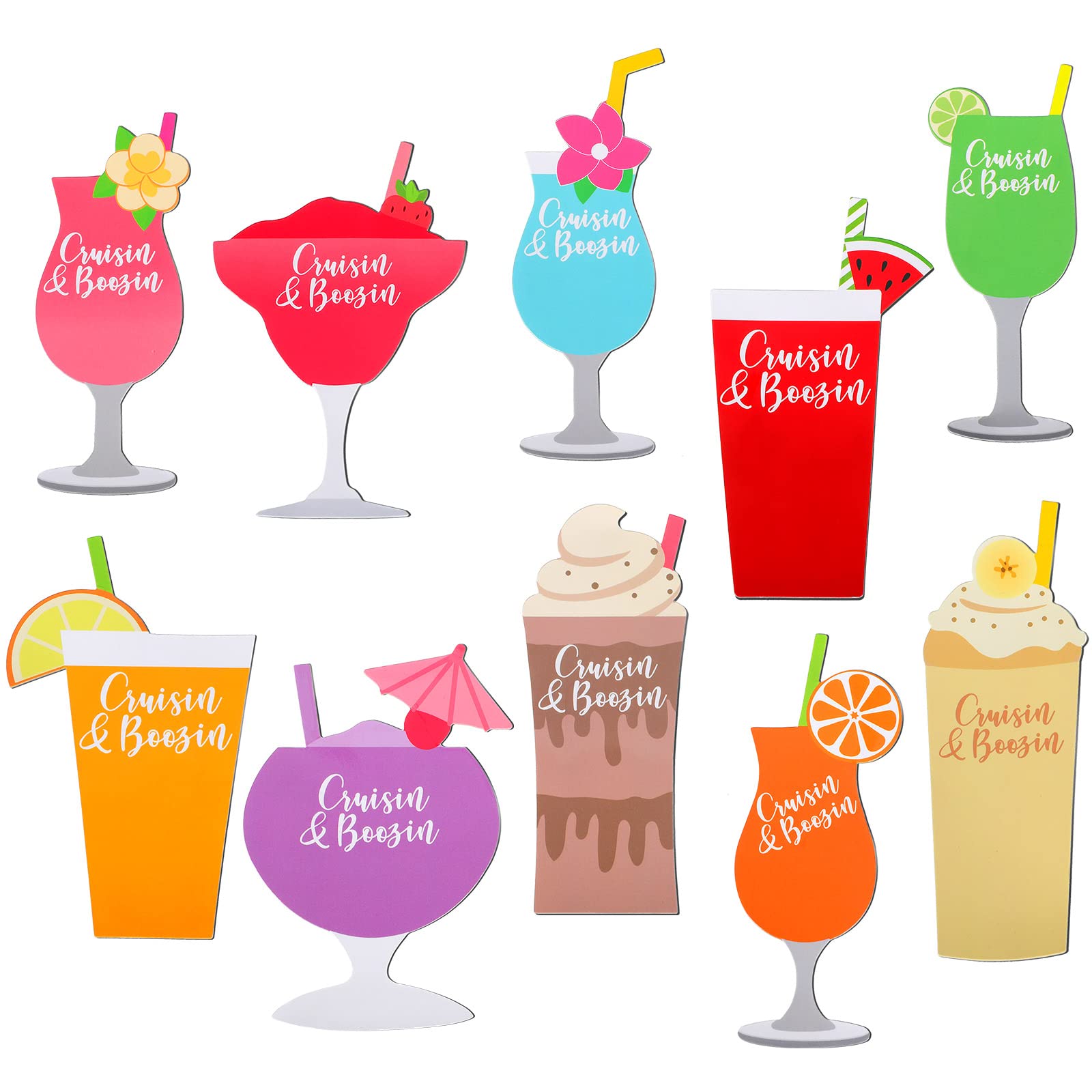 10 Pcs Tropical Drink Cruise Door Magnets for Decorations Funny Magnetic Cruise Magnet for Door Cabin Decorations for Carnival Birthday Accessories (Bright Style)