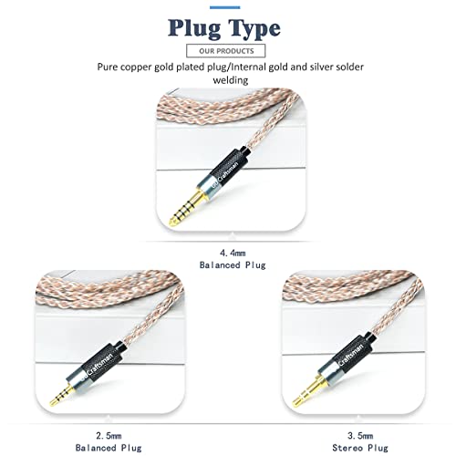 0.78mm 2Pin 5N OFC Copper+Graphene Earphone Replacement Cables for Audeze iSINE20 LCDi3 LCDi4 64audio A12t U12t DUNU SA6 SA3 DM480 UM 3DT MEXT 2HT Oriolus Blessing2 KXXS (4.4mm Plug, 0.78mm 2Pin)
