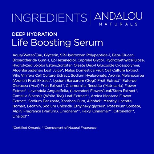 Andalou Naturals Collagen + Hyaluronic Acid Serum for Face, Deep Hydration Life Boosting Face Serum, Helps Improve Skin Elasticity, Day & Night Hydrating Serum, 1 Fl. Oz.